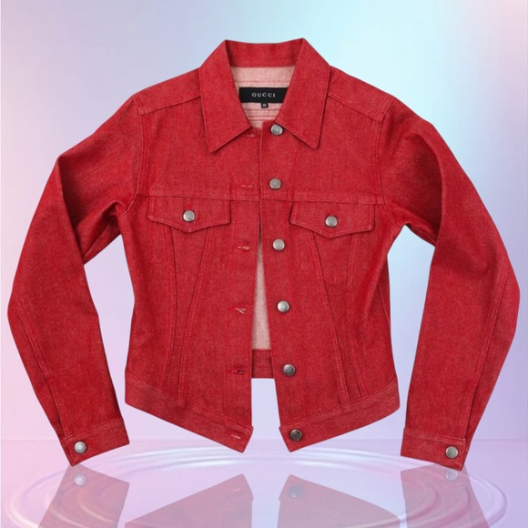 Gucci | Jackets & Coats | Gucci Vintage 999 By Tom Ford Red Denim ...